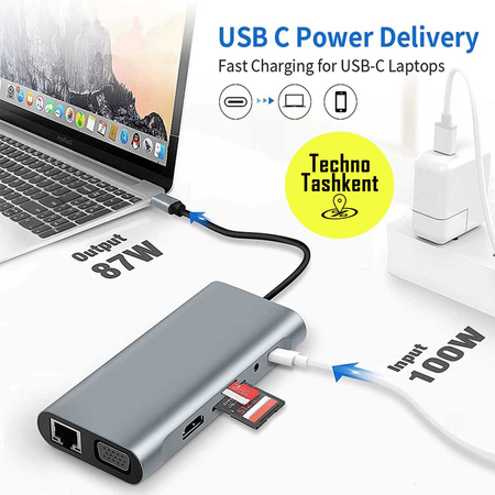 Type-C Hub 11 in 1 (Hdmi/Lan/Usb/VGA/Audio) (Garantiya) (Dostavka Bor)