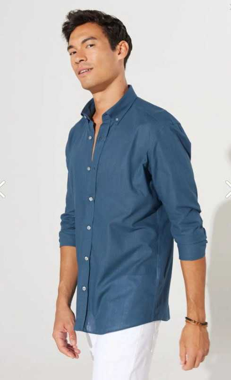 Button color linen мужская приталенная рубашка