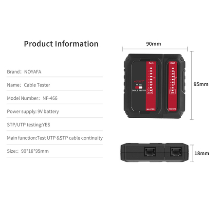 Тестер сетевого кабеля Noyafa NF-466, Lan tester, Ethernet, RG-45