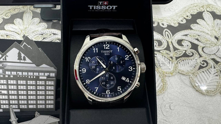 Tissot Chrono XL Classic 45mm Swiss Qaurtz Blue Dial Brown strap