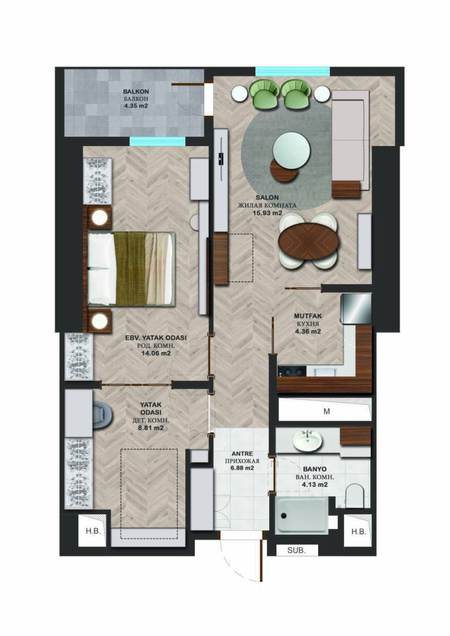 ЖК Nest one 2/34/51 60 кв.м