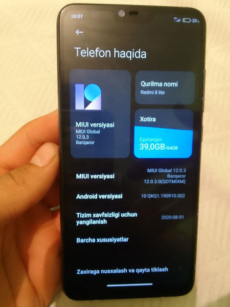 Mi 8 lite xotira 64gb