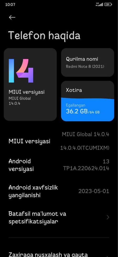 Redmi not 8 2021