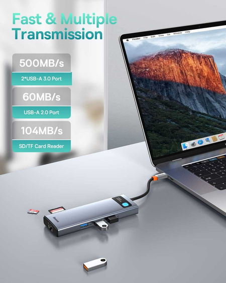 USB Hub Док станция Baseus 9в1 Typec CReader PD 100W 4K-120Hz Ethernet