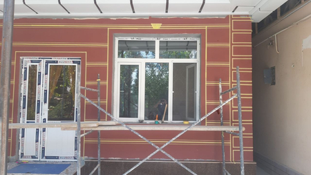 Травертин фасад ишларини кламиза