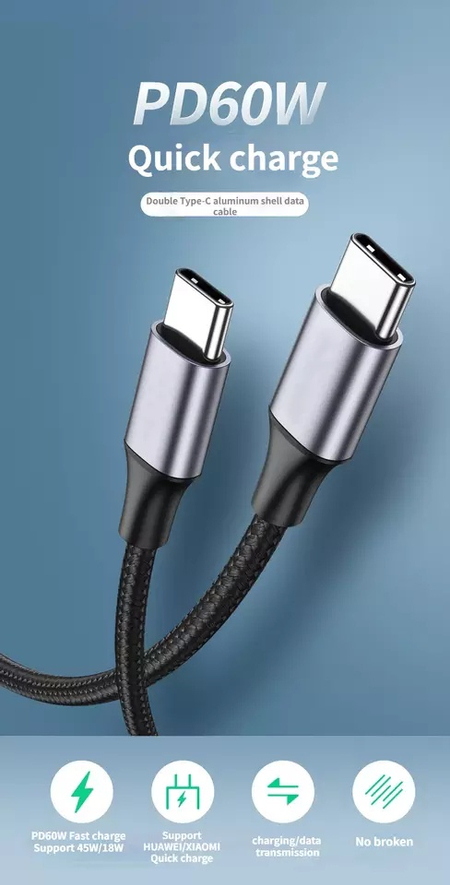 Кабель-адаптер VOXLINK PD 60 Вт с USB C на Type C 3A, быстрая зарядка,