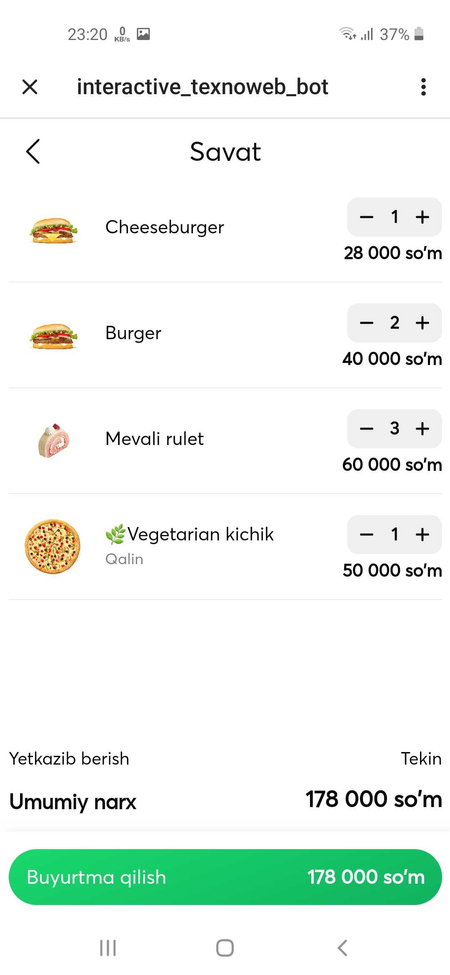 Telegram bot | Restoran, Kafe uchun dostavka bot | Телеграм бот