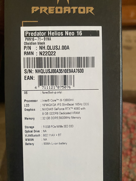 Predator Helios Neo 16 i9, 32/512 Gb, RTX 4060