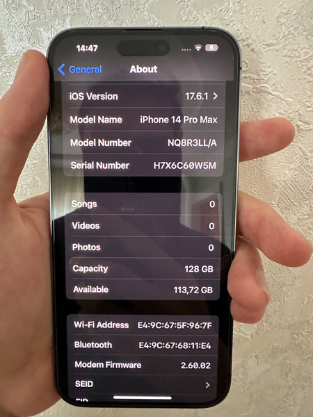 Iphone 14 pro max 128gb LL/A Ideal ishlatilmagan, battery 100%