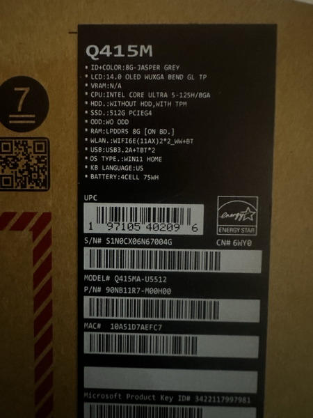 ASUS zenbook  14 8/512