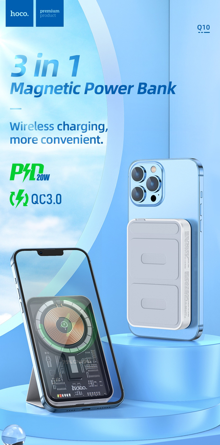 Hoco Q10 Transparent 3in1 Power Bank Magsafe 5000mAh For iPhone 13 14