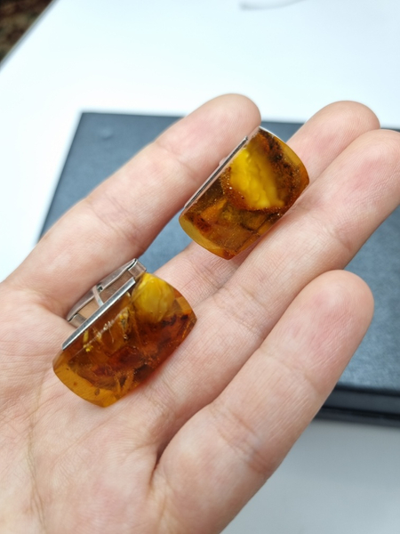Запонки, серебро 875 проба, янтарь. СССР