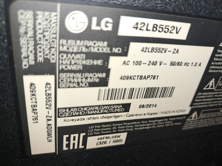 Продаю телевизор LJ 42,  экран  разбился.на запчасти плазменный  не см