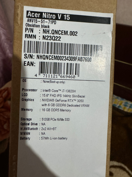 Nitro V 15 acer 16gb ga 512 gb Core i7 karobka dakument bor yangi