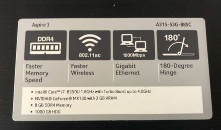 Acer aspire 3 a315-53g-88sc