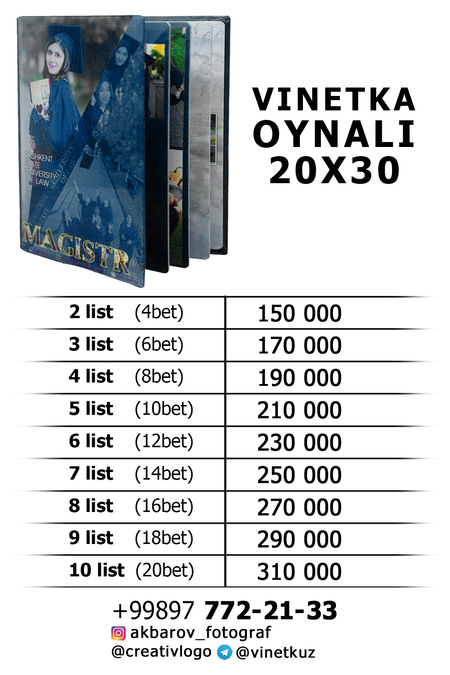 Shoshiling Vinetka 2024 yil uchun zakaz bering