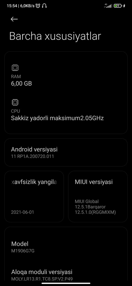 Redmi note 8pro 6/128 xolati oʻrtacha