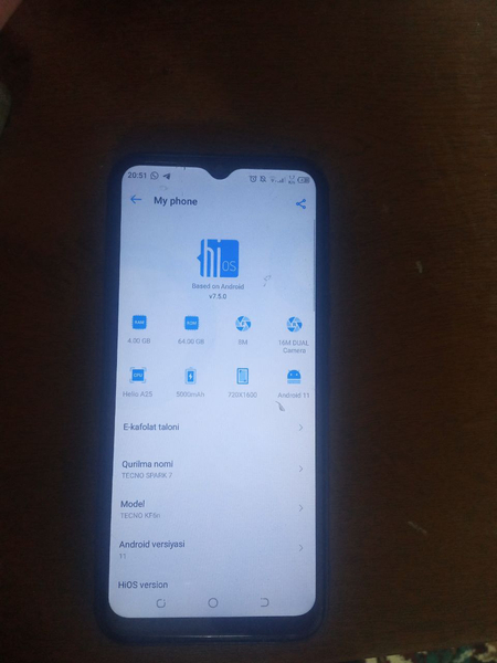 TECNO SPARK 7   holati zur
