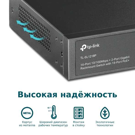 Tp-Link TL-SL1218P свитч с 16 портами PoE+ 10/100 Мбит/с