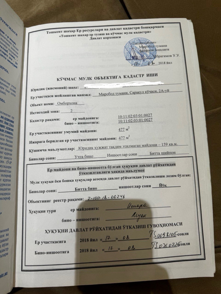 Миробод туманида нотурар бино сотилади