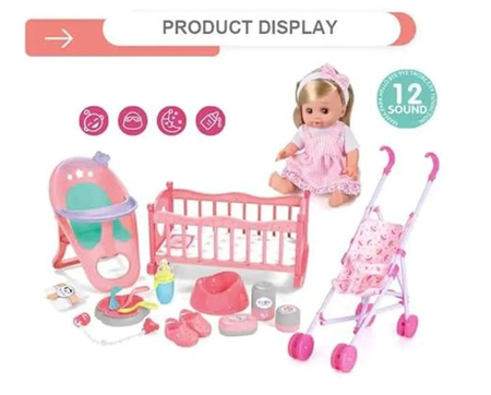 Игровой набор Кукла пупс Deluxe в розовом сарафане в полоску 30 см.