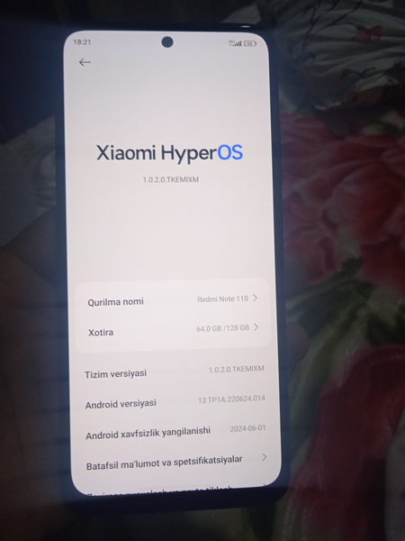 Redmi not 11s xotira 8ga 128gb