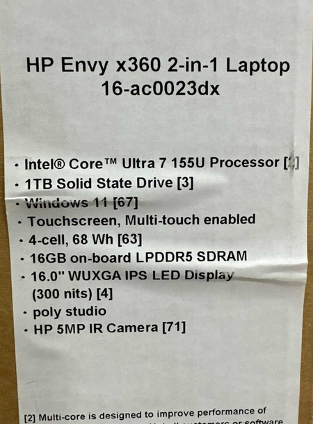 Ультрабук трансформер 2 в 1 HP Envy x360 16.0 (Ultra7-155U; 16/512)USA