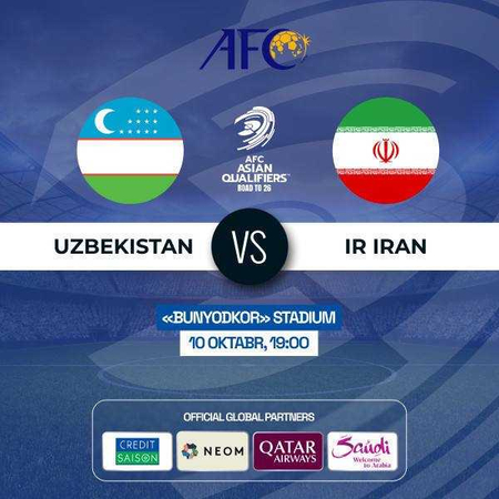 Futbol O'zbekiston - Eron 10.10.24 Biletlar sotiladi