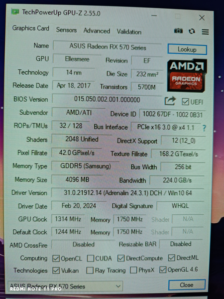 Продаётся видеокарта AMD RX 570 4GB