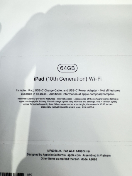 Ipad (10generation) Wi-Fi 64 gb silver