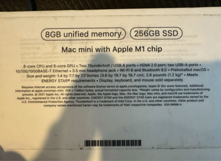 2020 • Mac Mini • M1 • 8GB • 256GB SSD • MGNR3LLA