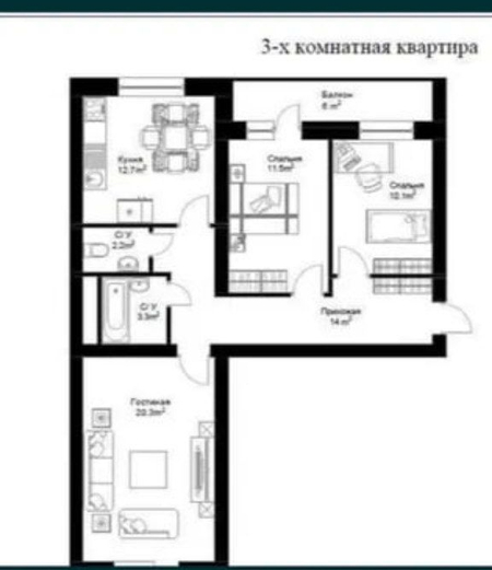 Квартира 82.56 кв. м  3/7/8