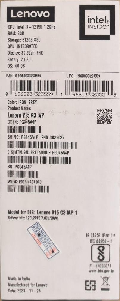 lenovo v15 g3 i3-1215u 8gb 512gb fhd 15.6