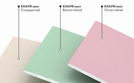 Гипсокартон стеновой и потолочный влаго-огнестойкий Кнауф