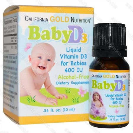Витамин Д  , California Gold Nutrition Baby D3 400 МЕ 10 ml. USA