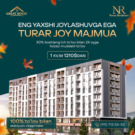 NOVZA RESIDENCE premium klass novostroyka pod kotlavan