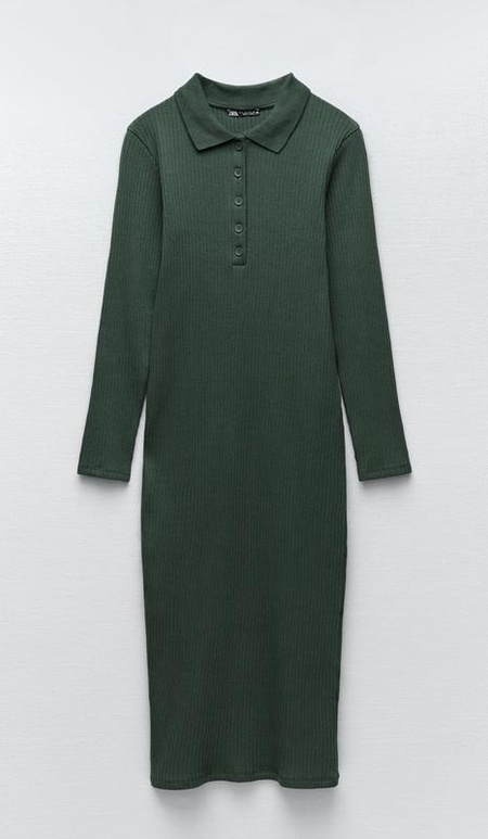 Зара длинное прямое платье в рубчик Zara