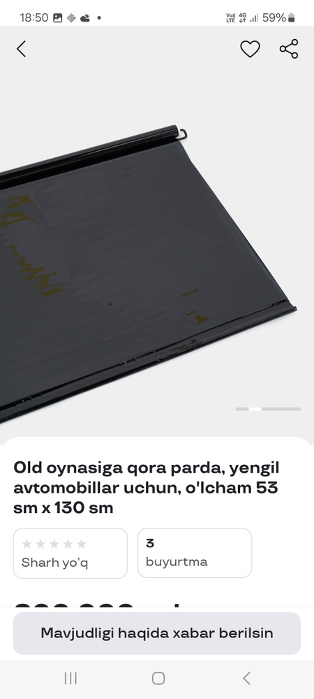 Mashina old oynasi uchun parda