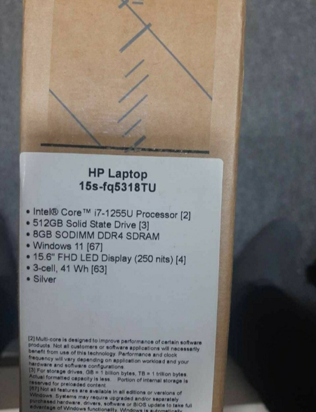 Yangi HP notebook I7, HP 15s-fq5318TU
Intel Core i7-1255U