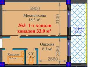 ЖК Parlament Xon Saroy 1 комнатная коробка 33м2 По хорошей цене