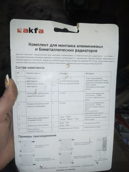 Комплект для монтажа алюминиевых и биометталических радиаторов