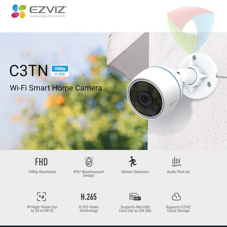 камера с wifi Ezviz c3tn с записью звука. Высокое 2мп разрешение.