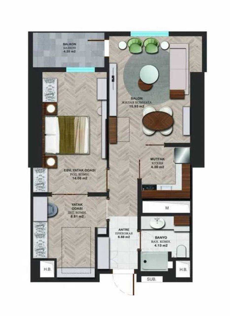 Продаётся 2/34/51 квартира в ЖК Nest One с балконом Br12