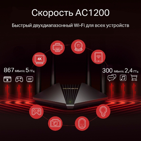 ROUTER MERCUSYS MR30G Двухдиапазонный гигабитный Wi‑Fi роутер AC1200