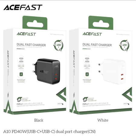 Acefast 40W GaN⁵ Quick Charger 4.0 Dual USB-C For iPhone/iPad/Tablets