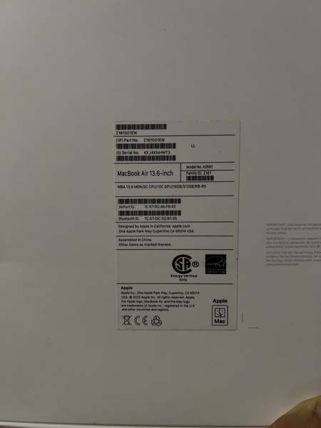 Macbook Air M2 16/512, 13.6, 2022