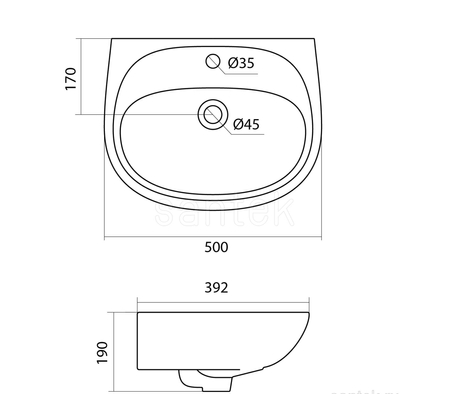 Раковина с постаментом Santek Анимо 50 1WH110496