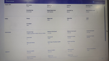 Ноутбук DELL Inspiron 3501 Core i3 10th gen