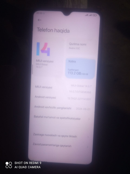 Redmi 10c holati zor hotrasi 128gb apiratifka 4 holat tiniqi