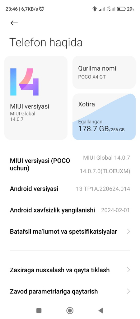 Poco x4 GT 8.256 xotra